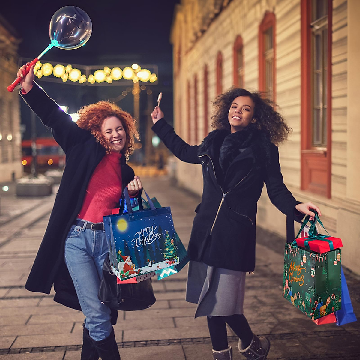 YANGTE 8 Pack Christmas Gift Bags with Handles, Large Non-Woven Tote Bags for Wrapping Xmas Party Favors, 12.8"x9.8"x6.7