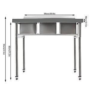 TFCFL Utility Commercial Stainless Steel Sink with 3 Drains Wash Basin for Catering Kitchen Catering Sink Commercial Stainless Steel Sink Wash Basin w/ 3 Deep Sinks