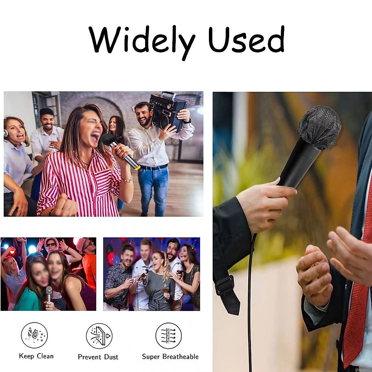 LMJIUJIU 400pcs Microphone Cover Disposable,Mic Windscreen Non-Woven Handheld Mic Cover Black Pop Filter Individually Wrapped, 3.34in