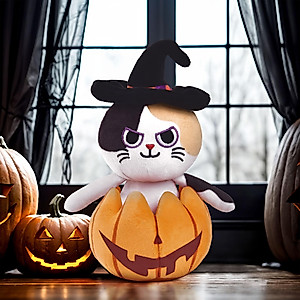FUN LITTLE TOYS Halloween Cat Plush Pumpkin Popper, Spooky Cute Stuffed Cat for Kids, Halloween Stuffed Animals Toy for Halloween Decorations Indoor, Party Favors Prize, 8.5 Inches
