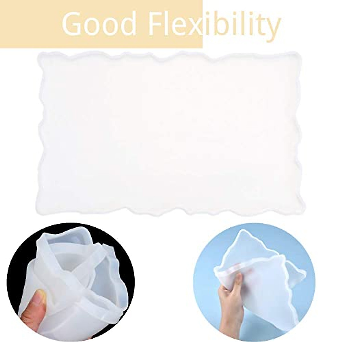 Silicone Resin Tray Mold,Large Irregular Tray Mold Epoxy Resin Mold with 2 Metal Handles Easy Demold Silicon Coaster molds for Making Faux Agate Tray,Serving Board,Fruit Tray,etc,L