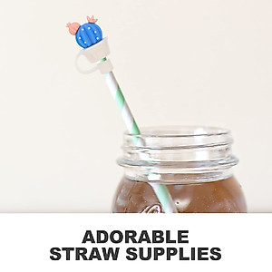 INOOMP 2pc Silicone Straw Cap Cover Reusable Cactus Pattern Drinking Straw Caps Lids Straw Plugs for Straw Tips Suitable for 6-8mm Straws for Home Kitchen Accessories