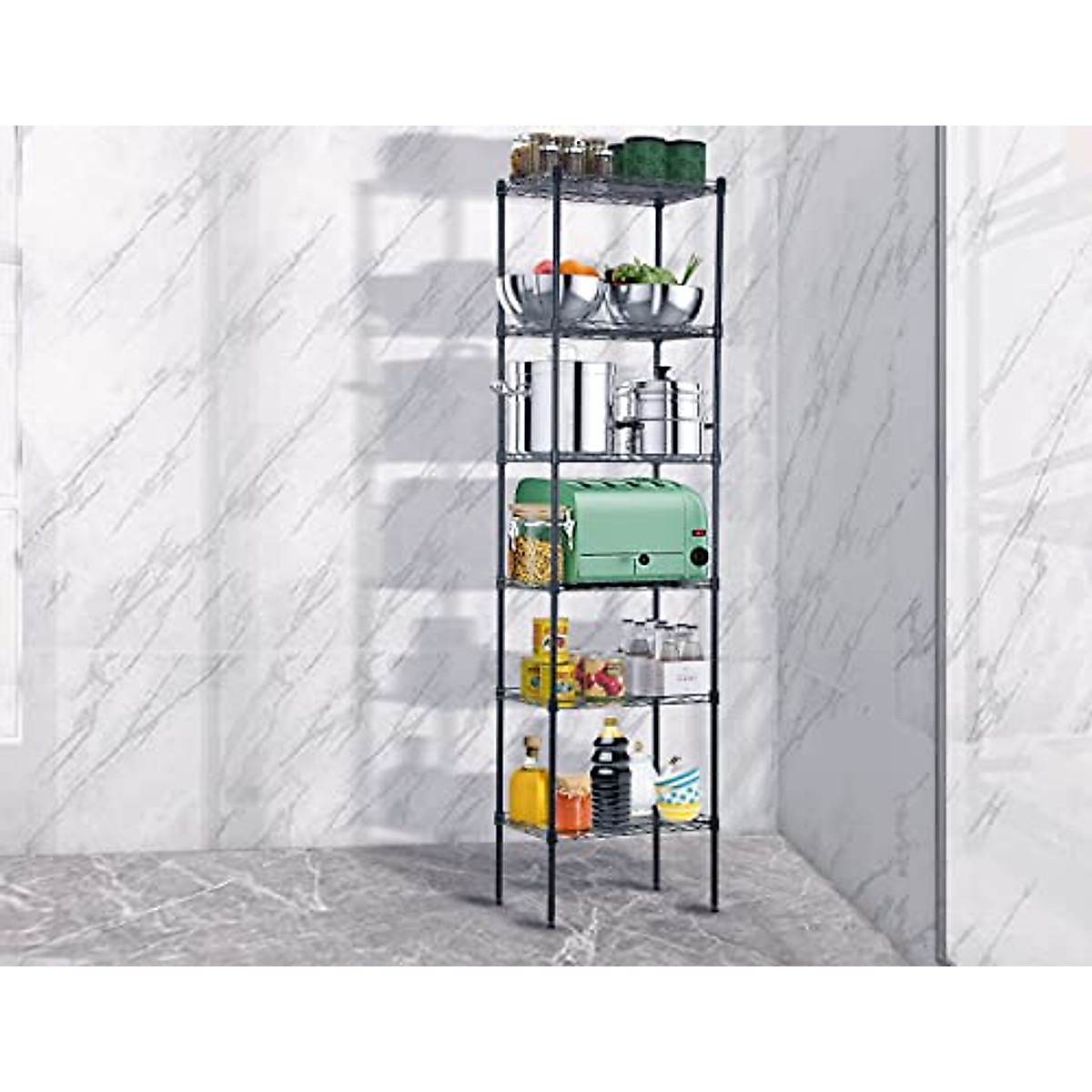 6-Tier Metal Wire Shelving Unit Tall Shelf Storage Rack NSF Certified Storage Shelves 600 Lbs Capacity Standing Utility Shelf for Laundry Kitchen Pantry Garage Organization Snack Shelf