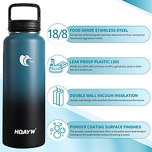 HQAYW Water Bottle Insulated 40oz, Stainless Steel Water Bottle with Straw Leak Proof, Wide Mouth Water Bottles for Sports, Double Wall Vacuum Water Bottle with Sleeve for Running GYM, Horizon