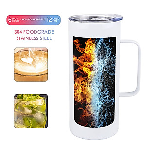 MAIKESUB 4 Pcs Sublimation Blank Skinny Tumbler 16 OZ White Mugs with Handle and Straw Double Wall Stainless Steel Coffee Travel Straight Mug with Sliding Lid