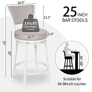 FLYZC Bar Stools, Swivel Bar Stools with Back, 25" Counter Height Bar Stools Set of 2, Round Swivel Counter Stools Bar Chair with Backrest, Stools for Kitchen Counter Island Bar