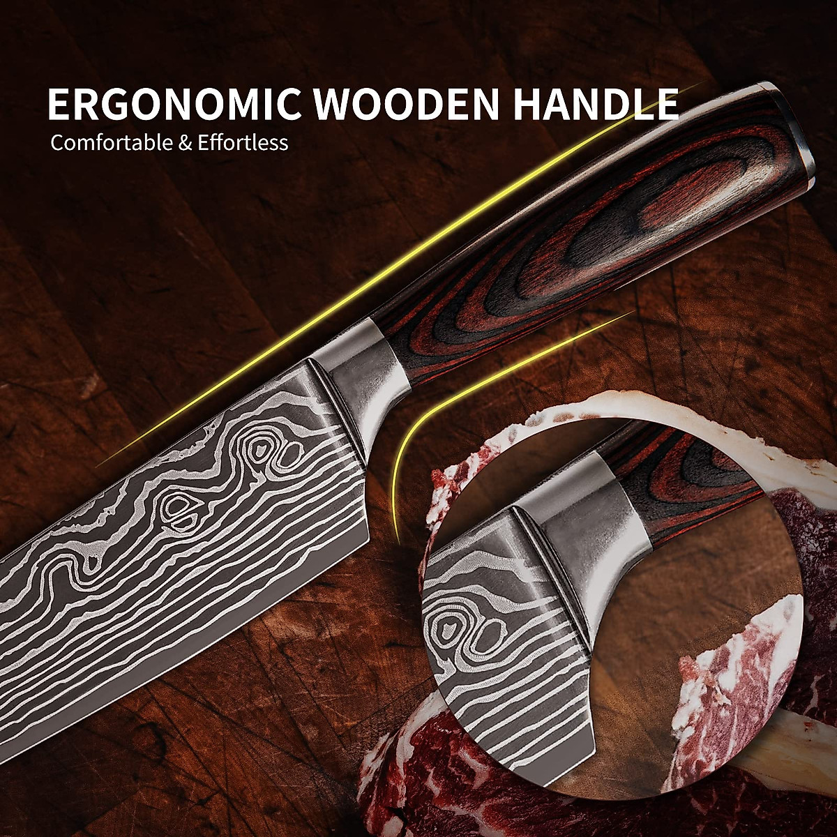 AIXIHOM Kitchen Chef Knife 8 inch Japanese Chefs Knife,Professional Chef Knives for Cooking,Carbon Stainless Steel Sharp Cutting Knife with Ergonomic Handle & Gift Box