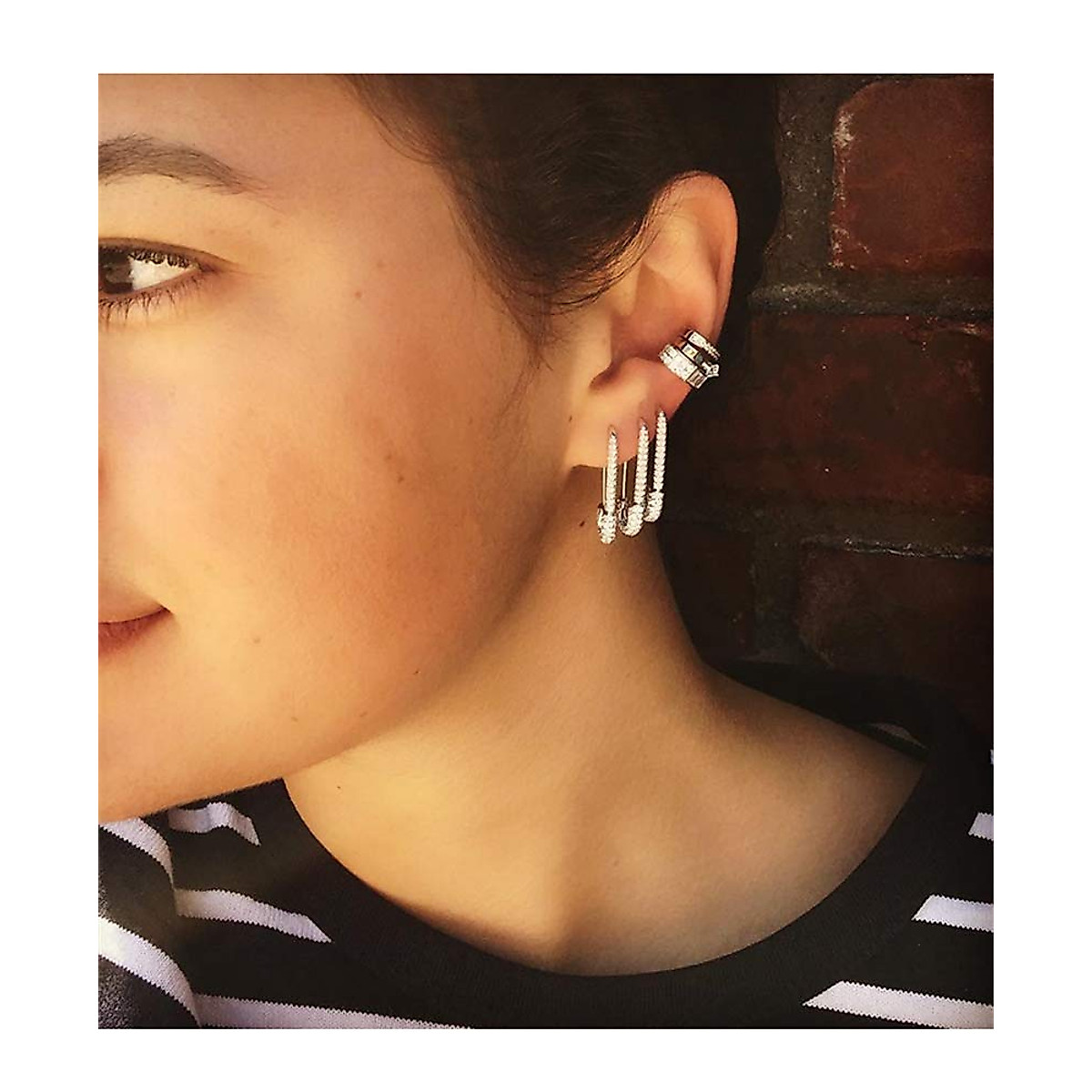 CZ Safety Pin Cartilage Sterling Silver Hoop Earrings for Women Girls Dainty Cubic Zirconia Dangle Drop Hypoallergenic Stud Post Pave Crystal Huggie Fashion Hoops Jewelry 20mm