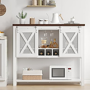IDEALHOUSE Coffee Bar Cabinet, Sideboard Buffet Storage Cabinet with Storage, Farmhouse Wine Bar Cabinet with Wine Glass Rack, Liquor Cabinet Bar for Home, Kitchen, Dining, Living Room, White