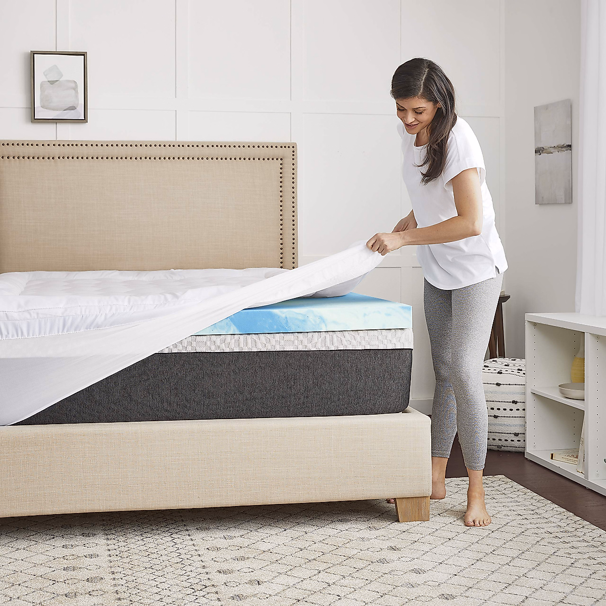 4" SealyChill™ Gel + Comfort Memory Foam Mattress Topper with Pillowtop Washable Allergen Resistant Cover, Full White