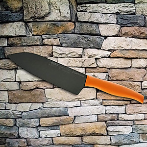 Nicul 7" Santoku Knife - Titanium Blade - Orange PP Handle