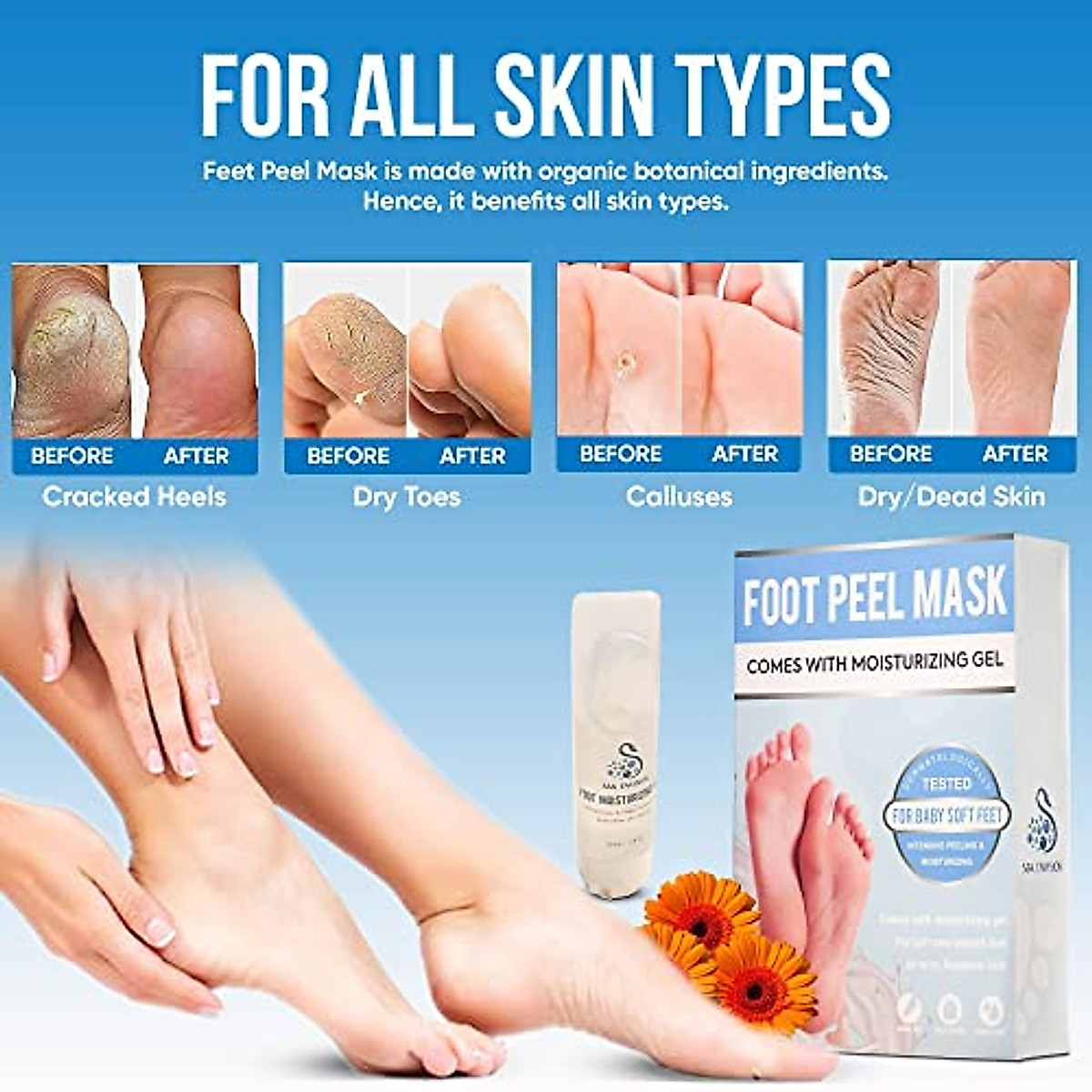 S&K ENVISION Foot Peel Mask for Dry Cracked Feet with Feet Moisturizing Gel | Make Your Feet Baby Soft | Feet Peeling Mask for Dead Skin Cells Removal | Exfoliating Natural Foot Treatment (2 Pairs)