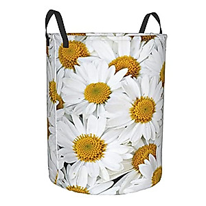 Laundry Basket,Yellow Daisies,Large Canvas Fabric Lightweight Storage Basket/Toy Organizer/Dirty Clothes Collapsible Waterproof For College Dorms-Large