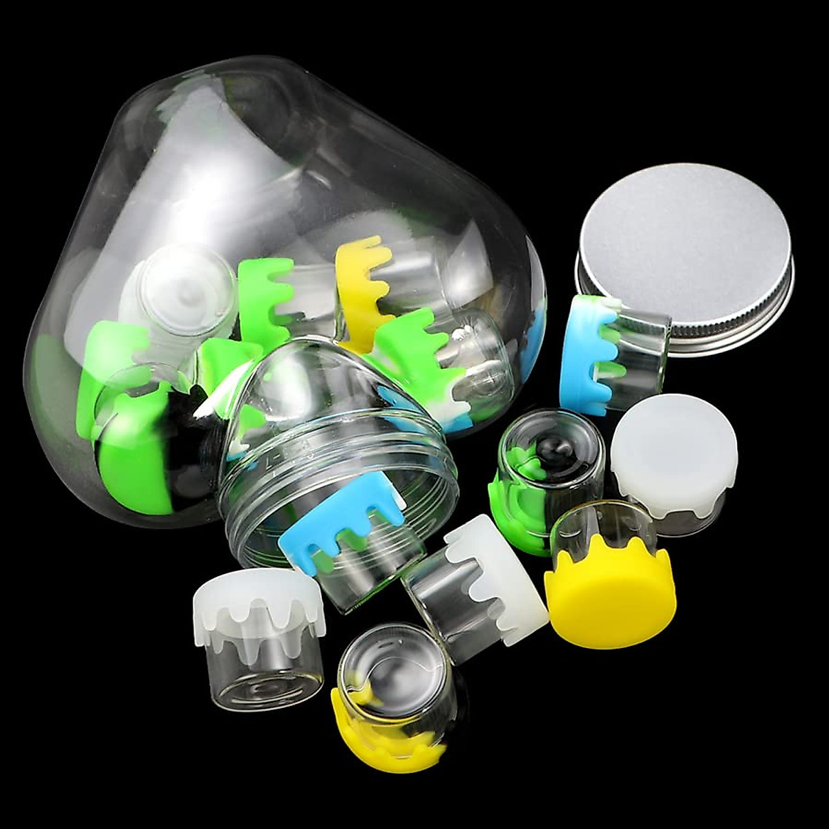 YOHOSA Glass Wax Container Concentrate Jar with Silicone Lids silicone containers for wax 6ml 15pcs （Color mixing）