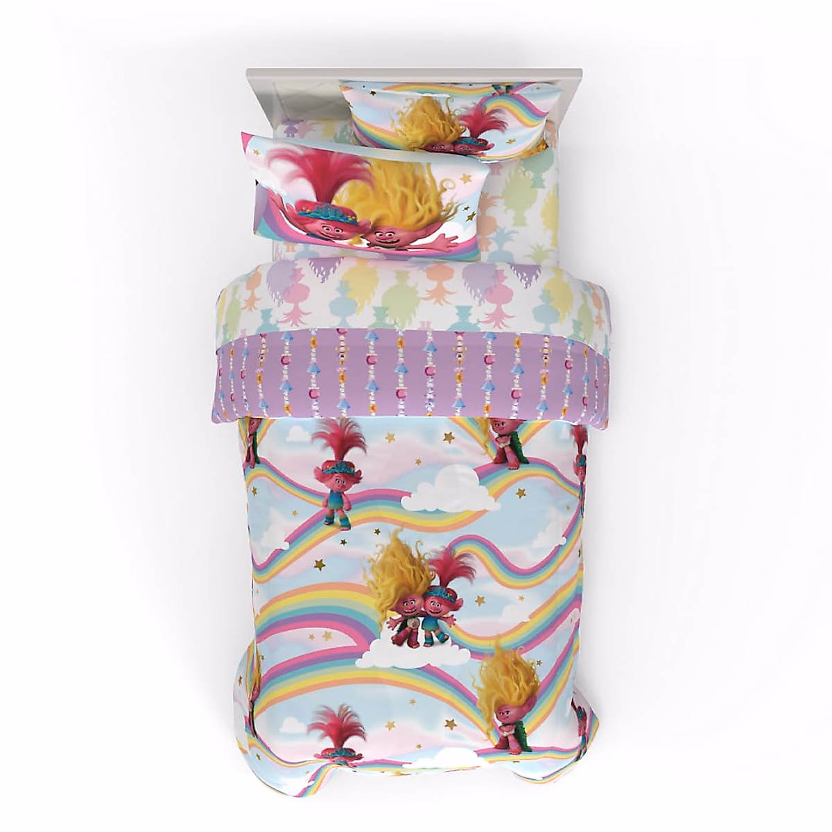 Franco DreamWorks Trolls 3 Band Together Kids 5 Piece Bedding Super Soft Reversible Comforter and Sheet Set with Sham, Twin, (Officially Licensed Product)