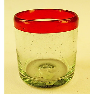 Mexican Glass Red Rim, Hand Blown, 7 Oz (6)