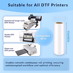 DTF Transfer Film - 11" x 328 ft DTF Film - Matte Finish, Cold Peel, Washable, High Ink Adhesion, DTF Paper - DTF Transfer Film Printer with Strong DTF Powder Adherence - DTF Film Roll for all Fabric