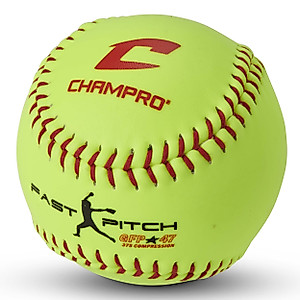 Champro Game ASA Fastpitch .47 COR, 375 Compression, Poly Synthetic Cover, Red Stiches (Optic Yellow, 12-Inch), Pack of 12