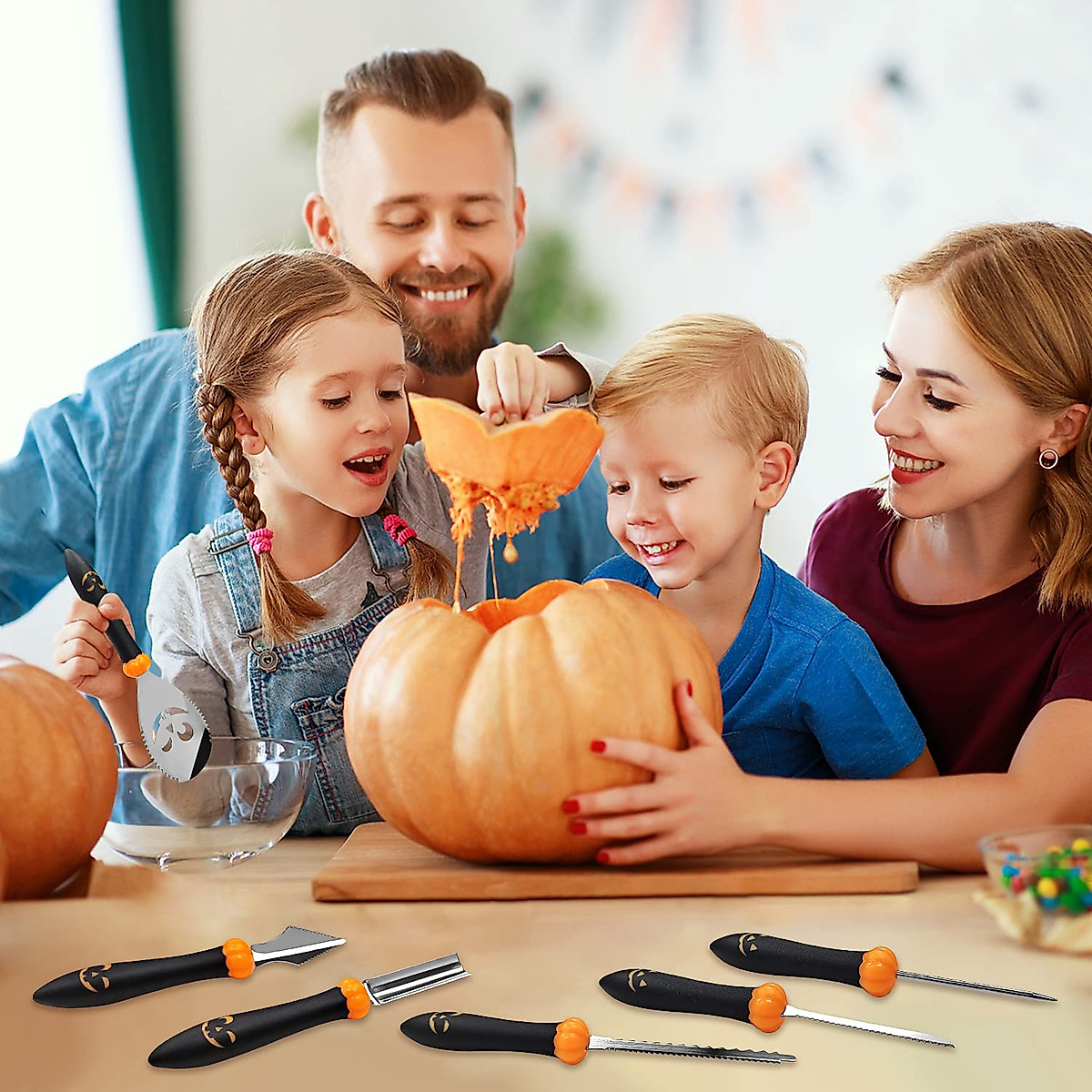 Sakmilu Halloween Pumpkin Carving Kit - 6 Pcs Pumpkin Carving Tools Stainless Steel with Stencils Storeage Bag for Halloween Decoration Jack-O-Lanterns