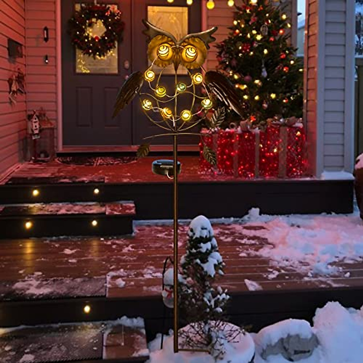 TAKE ME Owl Garden Solar Lights Outdoor, Solar Powered Stake Lights Great Gifts - Metal OWL LED Decorative Garden Lights for Walkway,Pathway,Yard,Lawn (Bronze)
