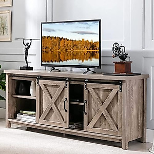 Vinctik 6&Fox 58In Farmhouse Entertainment Center,Rustic TV Stand for up to 65 inch TV,Farmhouse TV Stand with Wood Sliding Barn Door ,Adjustable Storage Shelf,Media TV Table
