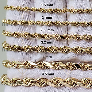 The Diamond Deal 10k REAL Yellow Gold 2.5mm Shiny Hollow Rope Chain Necklace for Pendants and Charms with Lobster-Claw Clasp (18" And yellow-gold)