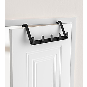 KitchLife Over The Door Hooks Hanger with Extended Arms for Easy Use by Women - Bathroom Accessories and Towel Rack Organization - 1 Pack, Matte Black