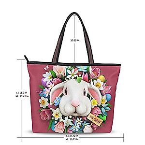 My Daily Women Tote Shoulder Bag Bunny Rabbit Flower Easter Handbag Large