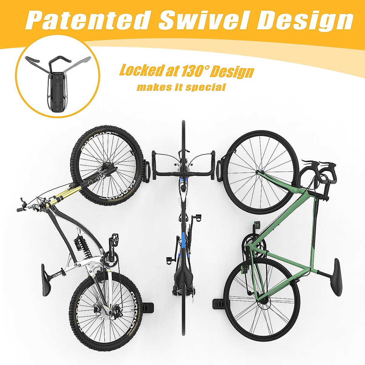 TORACK Wall Mount Swivel Bike Rack with Locking Mechanism, Bike Hangers for Garage Wall Vertical Space Saving Bike Wall Mount Garage Home Bike Storage, Pack of 2