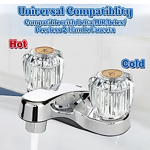 Dreyoo Bathroom Sink Knobs Replacement, Bathtub Faucet Handles with 4 Index Buttons, Compatible with Delta/LDR/Delex/Peerless Faucets, Hot and Cold Faucet Handles Replacement in Clear Acrylic