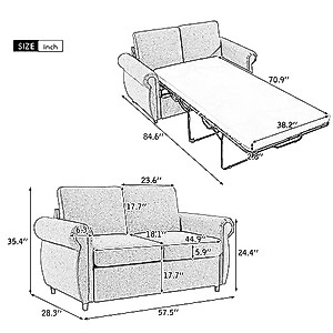Gynsseh Loveseat Sleeper with Mattress, Breathable Linen Pull Out Couch with Memory Foam Mattress, 2-in-1 Convertible Loveseat Sleeper Pull Out Bed for Living Room Bedroom (S1-Brown)