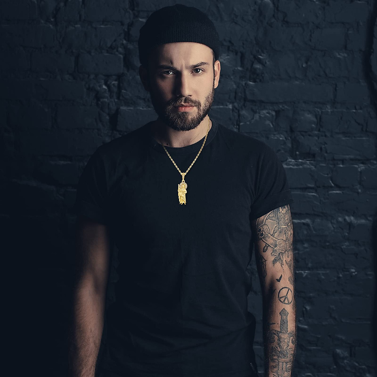 Saint Jude CZ Necklace 14K Gold Plated San Judas Medalla Cadena Oro Laminado San Judas Necklace (22” Inch, Gold)