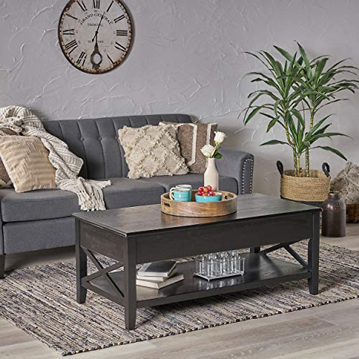 Christopher Knight Home Laurel Luke Farmhouse Faux Wood Lift Top Coffee Table, Black