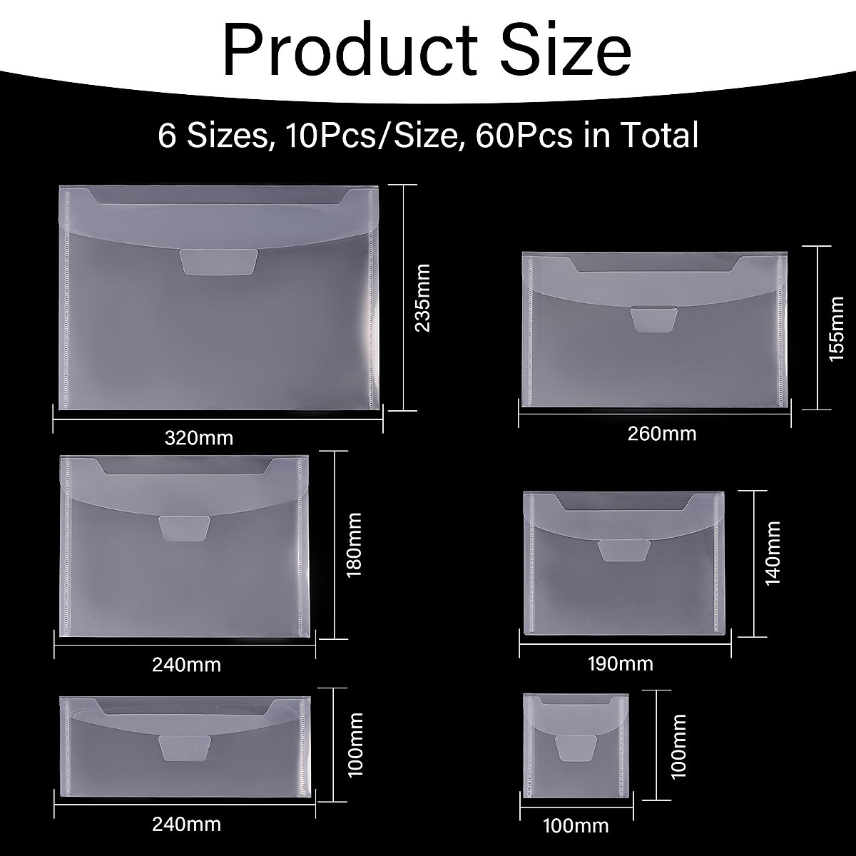 GLOBLELAND 60 Pcs Clear Stamp and Die Storage Bag Pockets 6 Size Plastic Storage Pocket Plastic Stamp Seal Storage Envelopes Case for DIY Paper Card Scrapbooking Craft