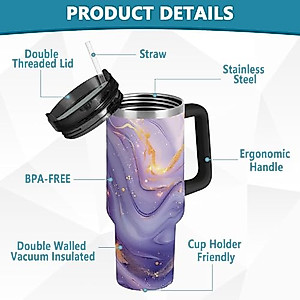 FRCSDIY Marble Insulated Tumbler with Handle and Straw Lid,30oz Leakproof Stainless Steel Cup BPA-Free Water Bottle