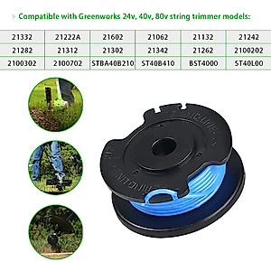 29252 29092 String Trimmer Replacement Spool 16ft 0.065" for Greenworks 21332 21342 2100302 24Volt 40V 80V Cordless Trimmer, 7-Pack (6-Line Spool + 1 Cap)