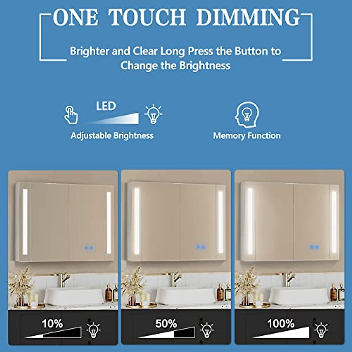 LALAHOO Medicine Cabinets for Bathroom with Mirror, 22" x 30" LED Bathroom Medicine Cabinet with Mirror, Double Doors Medicine Cabinet with Storage Shelves, Dimmable Light