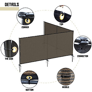 TANG 6'x24' Outdoor Privacy Fence with Iron Poles Ground Spikes Outdoor Divider Dog Fence for Garden Backyard Patio Yard Barrier Boarder, Brown