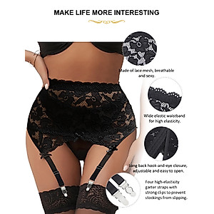 ohmydear Plus Size Lace Garter Belts High Waisted Suspender Belt Sets with 4 Straps for Thigh High Stockings Black XS-S