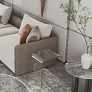WAHFAY Acrylic End Table, Modern Lucite Side Table with Waterfall Edges, Contemporary Square Nightstand and Stool for Living Room and Bedroom, Clear