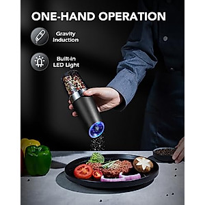 FORLIM Gravity Electric Salt and Pepper Grinder Set, Automatic Pepper Grinder Shakers Mill, Upgraded Batteries Powered Adjustable Coarseness with LED, One Hand Operation Perfect for Kitchen