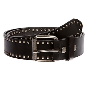 Genuine Vintage Retro Circle Studded Leather Belt - Interchangeable buckle, Black | 40"