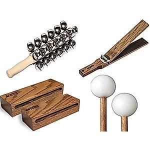 Timber Drum Company - T90 (Made in U.S.A.) Leroy Anderson Sleigh Ride Pack with Sleigh Bells, Slapstick, Medium & Large Wood Blocks, Hard Poly Mallets