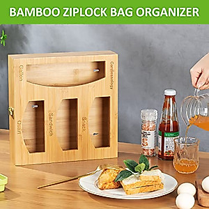 Honadar Bamboo Ziplock Bag Organizer for Drawer, Bag Storage Organizer Compatible with Gallon, Quart, Sandwich and Snack Variety Size Bag for Kitchen Drawer Organizer (1 Box 4 Slots)