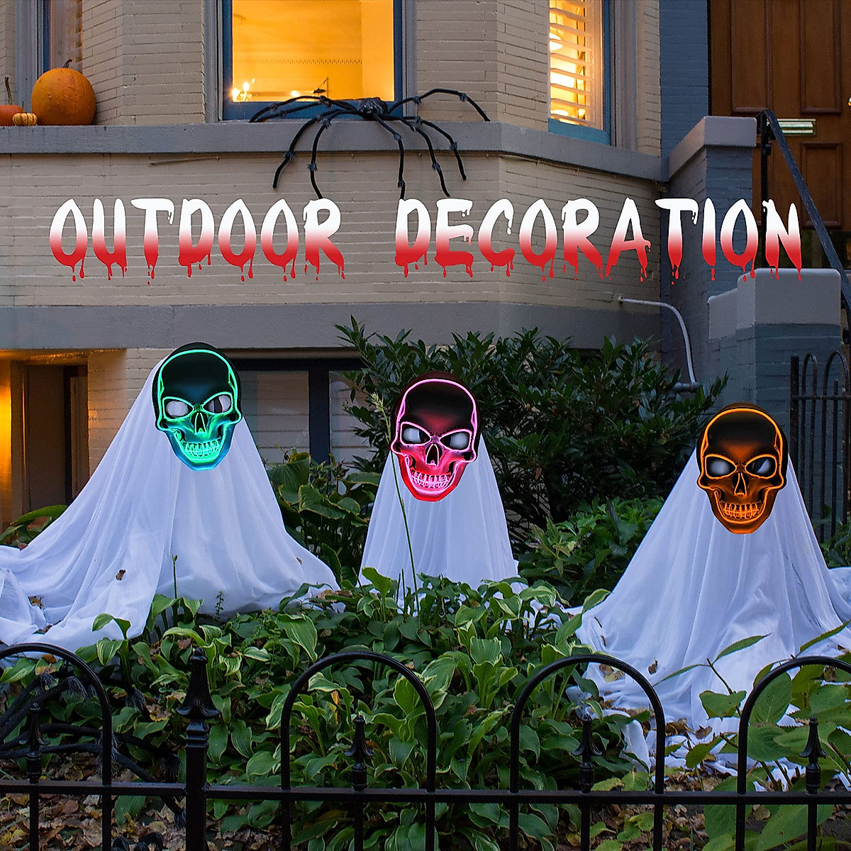 Lenwen 3 Pieces Halloween LED Mask Light up Scary Skull Face Cover Glowing Halloween Skull Cover for Cosplay Halloween Party Supplies Favor (Purple, Red, Orange), 9.6 x 6.7 inches