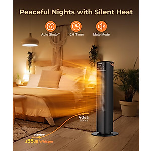 Space Heaters Indoor Use, 26" 12ft/s Electric Heater with Remote, 1500W Electric Heaters with 75°Oscillation, 1-12H Timer, PTC Electric Heater for Large Room, Bedroom Home Office, 2024 Upgraded