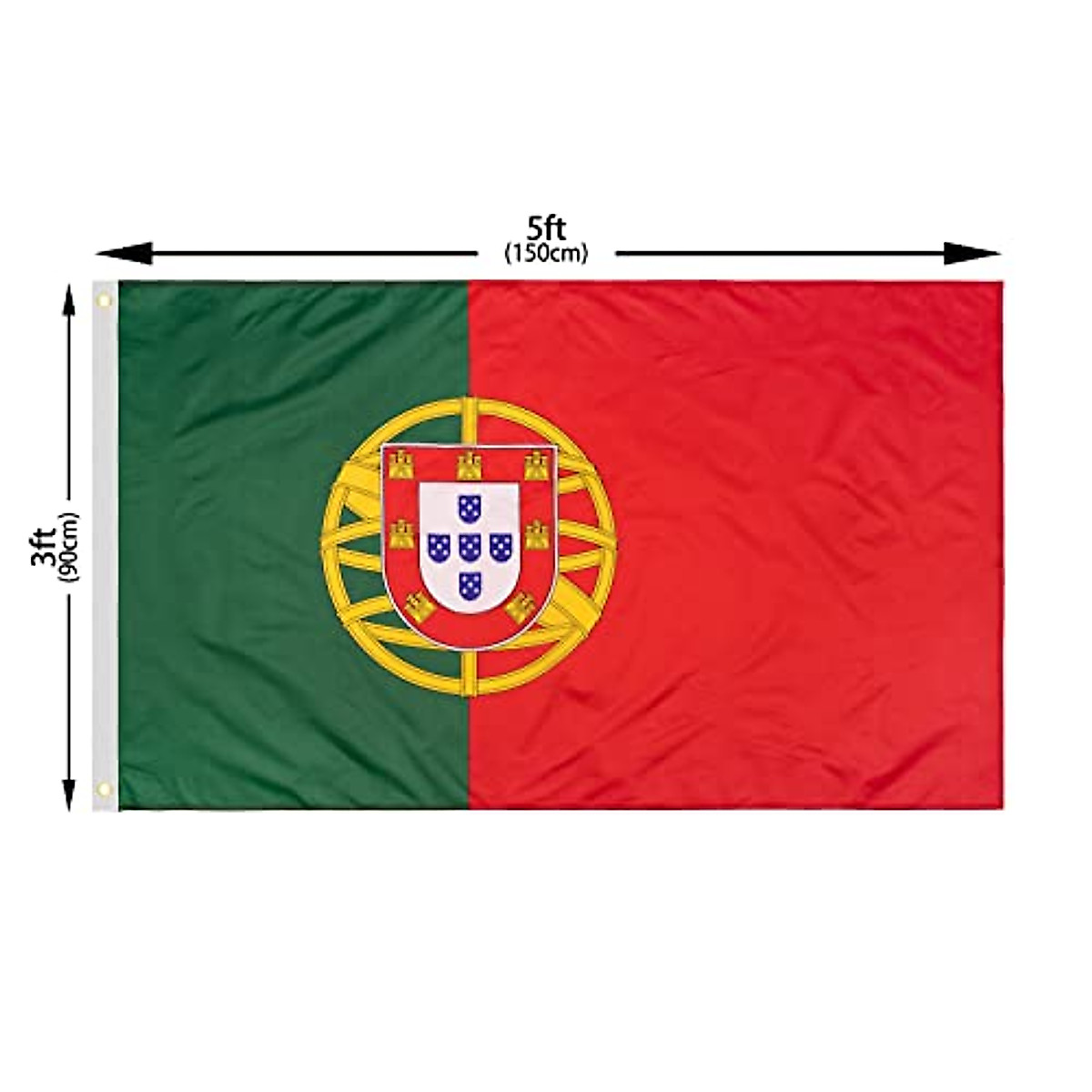 DANF Portugal Flag 3x5 Ft Thick Polyester, Fade Resistant, Brass Grommets, Canvas Header Portuguese National Flags with 3 X 5 Feet