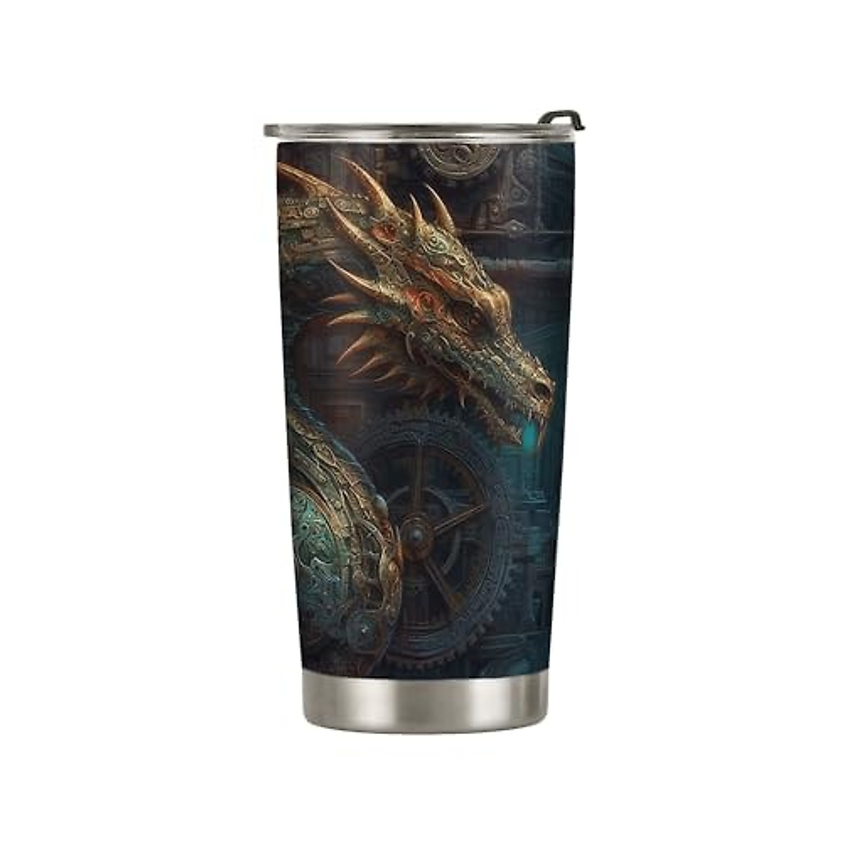 64HYDRO 20oz Steampunk Mechanical Engineer Clockwork Dragon Tumbler, Gaming, Gamer Gifts for Dragon Lovers, Stainless Steel Double Wall Vacuum Insulated Coffee Mug, Travel Cup with Lid