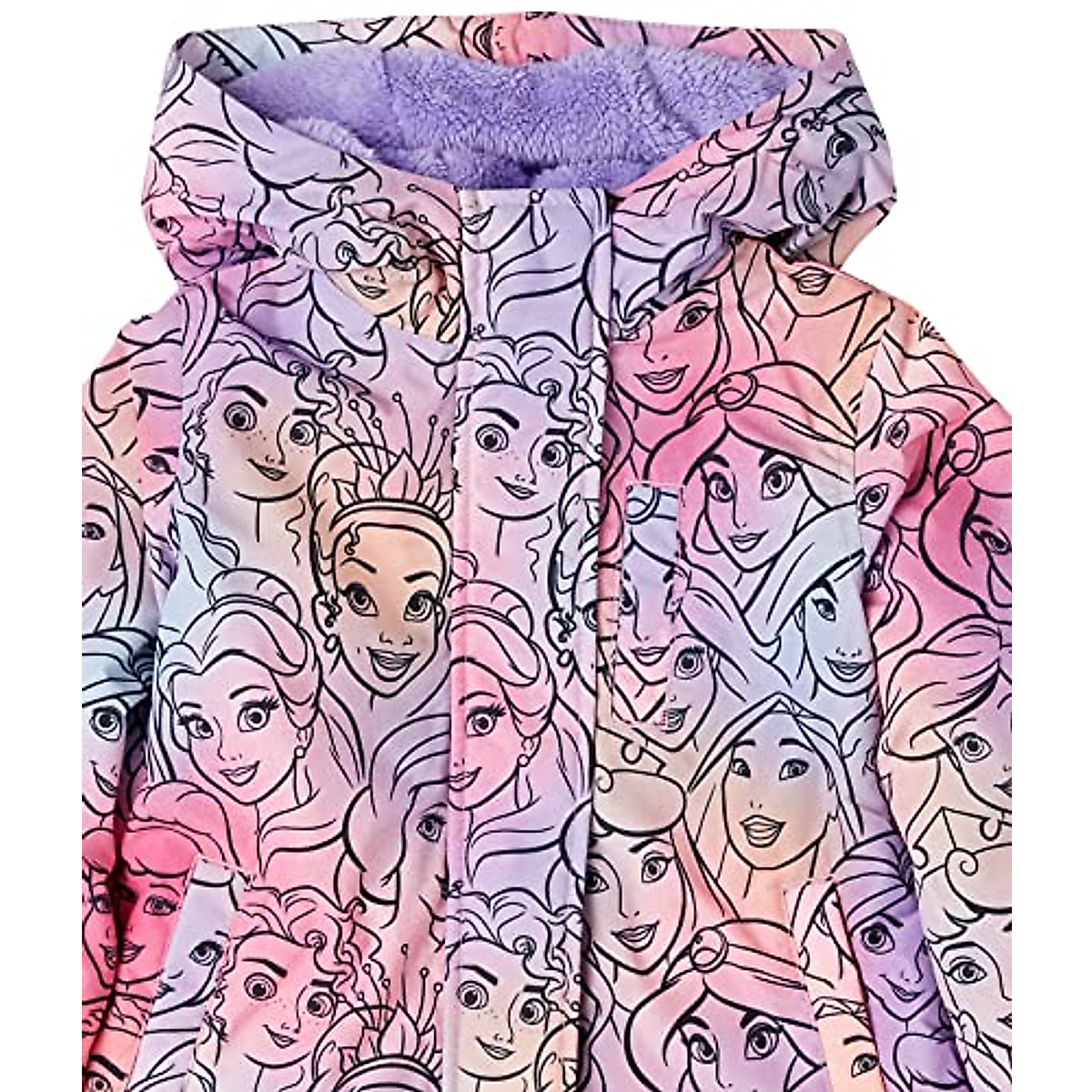 Amazon Essentials Disney | Marvel | Star Wars | Frozen | Princess Girls' Warm Puffer Coat (Previously Spotted Zebra), Princess/Ombre, Medium