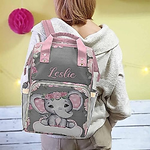 Newcos Personalized Baby Elephant with Blooming Rose Flowers Diaper Bag Nursing Baby Bags Nappy Bag Casual Travel Daypack for Mom Gifts
